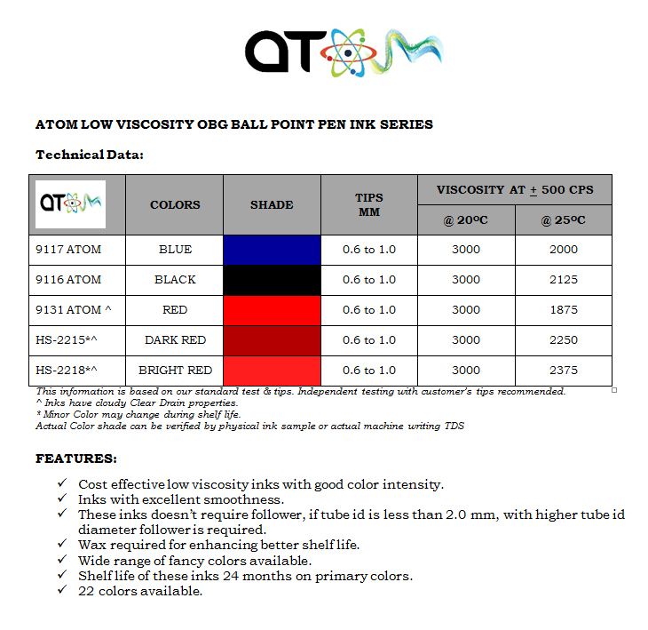 1.ATOM LOW VISCOSITY OBG BALL POINT PEN INK SERIES – Welcome Hishineinks