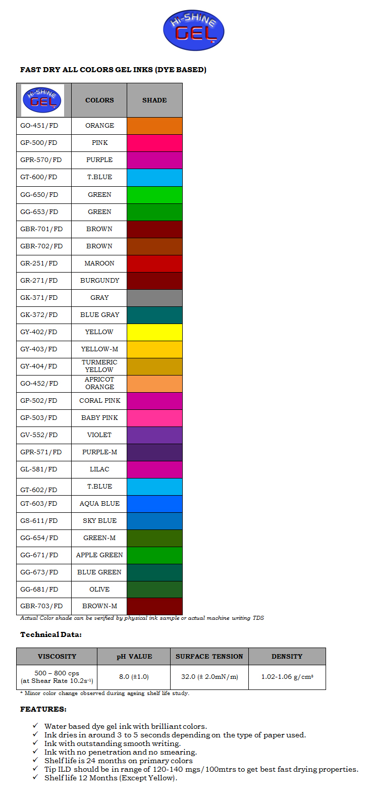 2.FAST DRY ALL COLORS GEL INKS (DYE BASED) – Welcome Hishineinks