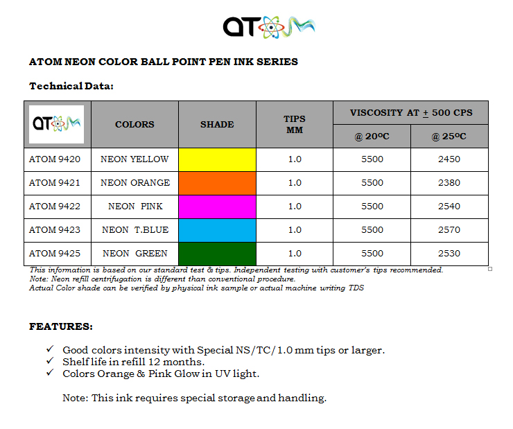3.ATOM NEON COLOR BALL POINT PEN INK SERIES – Welcome Hishineinks