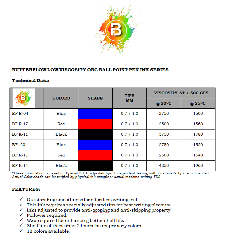 4.BUTTERFLOW LOW VISCOSITY OBG BALL POINT PEN INK SERIES – Welcome ...