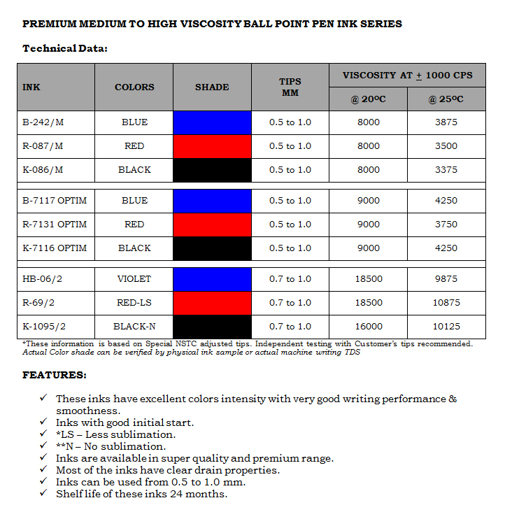 4.PREMIUM MEDIUM TO HIGH VISCOSITY BALL POINT PEN INK SERIES – Welcome ...