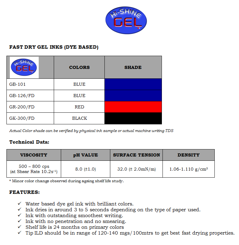 FAST DRY GEL INKS (DYE BASED) – Welcome Hishineinks