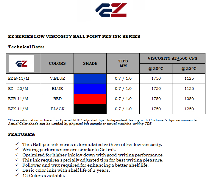 EZ SERIES LOW VISCOSITY BALL PEN INKS – Welcome Hishineinks
